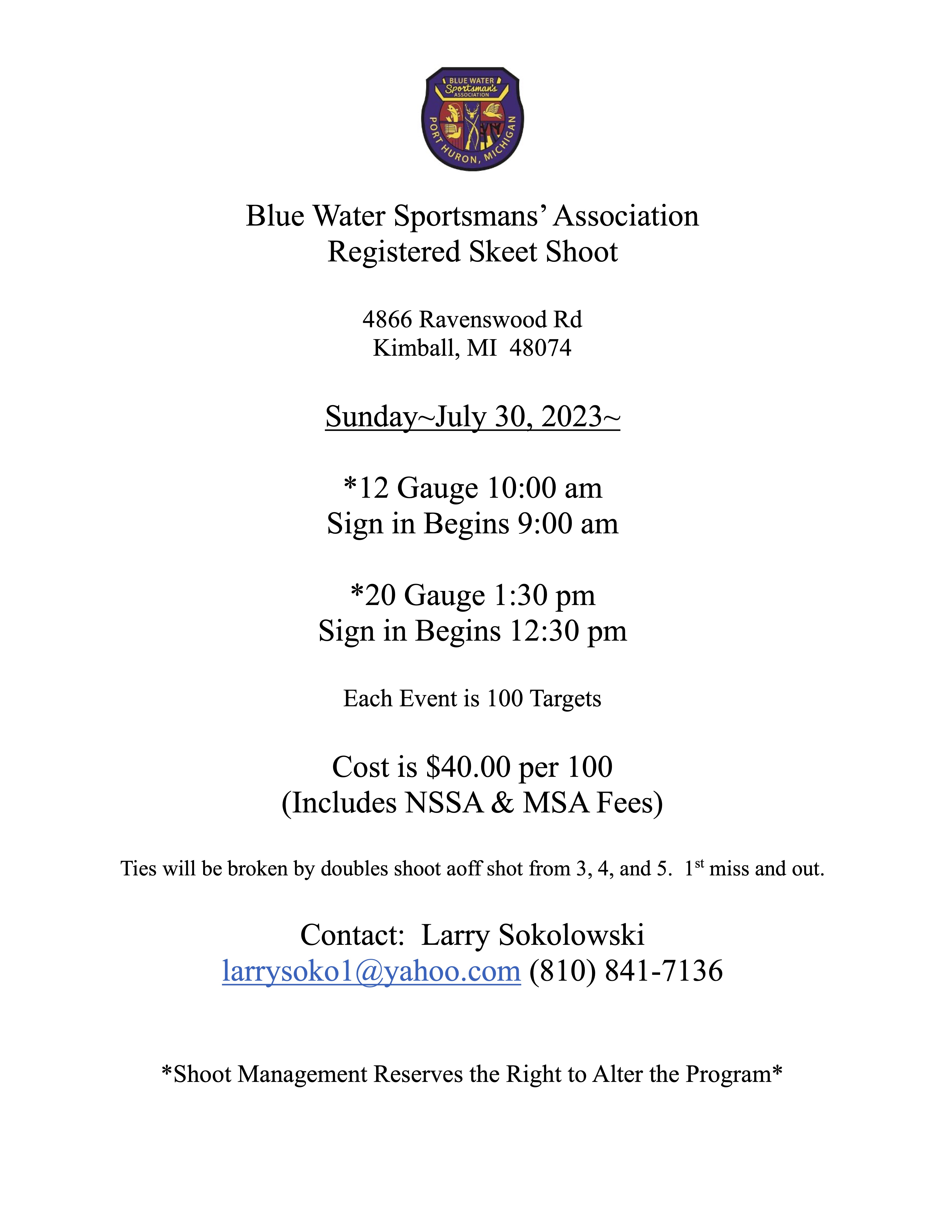 2023 BWSA MSA Flyer | Michigan Skeet Association
